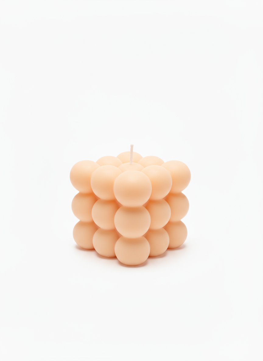 Peach Bubble Cube Candle – Modern Geometric Candle for Elegant Décor ...